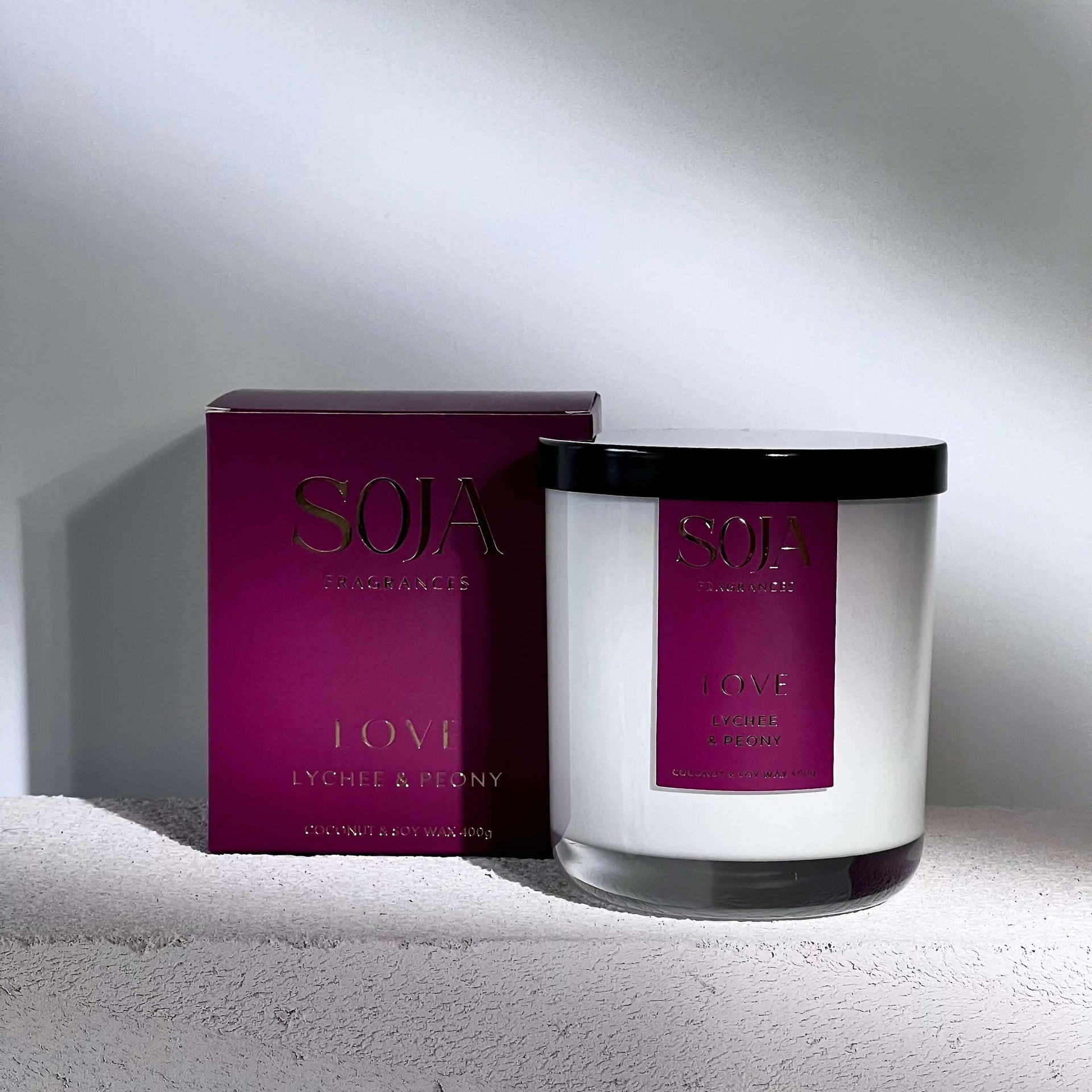 Lychee & Peony Rose Quartz Crystal Candle |Soja Fragrances